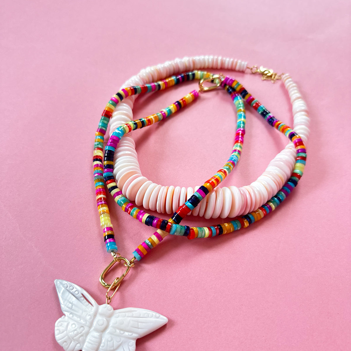 Rainbow Troca Shell with Mother of Pearl Butterfly Necklace – Goldie Vines